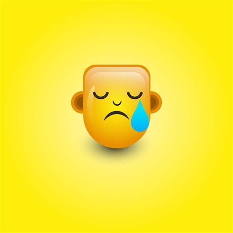 노란색 배경에 고립 된 귀여운 이모티콘 슬픈 얼굴 프리미엄 벡터