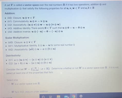 Solved A Set V Is Called A Vector Space Over The Real Chegg Com