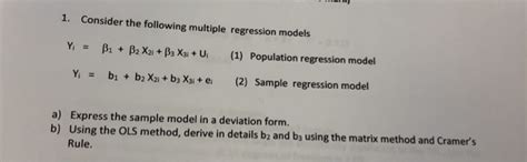 Solved Consider The Following Multiple Regression Models Chegg