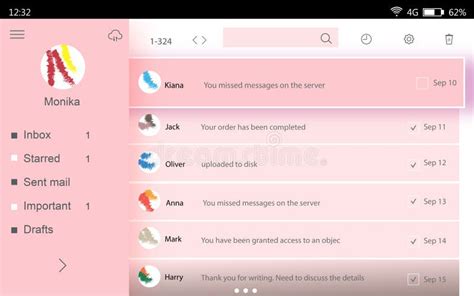 Interface Of Mailbox Illustration User`s Account With Emails Stock