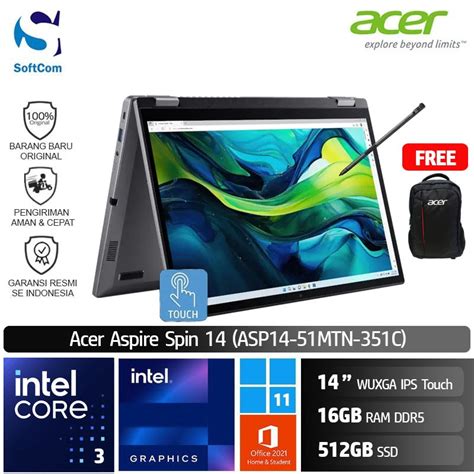 Jual Acer Aspire Spin Asp Mtn C Core U Gb Gb Ssd Wuxga Touch W