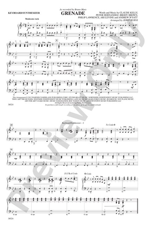 Grenade Keyboard Synthesizer Keyboard Synthesizer Part Digital Sheet Music Download