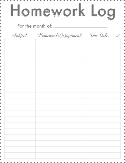 Printable Homework Chart Template Free Printable Charts
