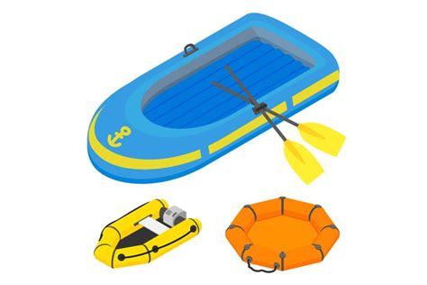 Inflatable Boat Icons Set Isometric Style 566089