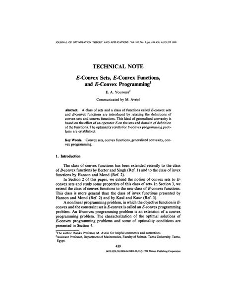 Pdf E Convex Sets E Convex Functions And E Convex Programming
