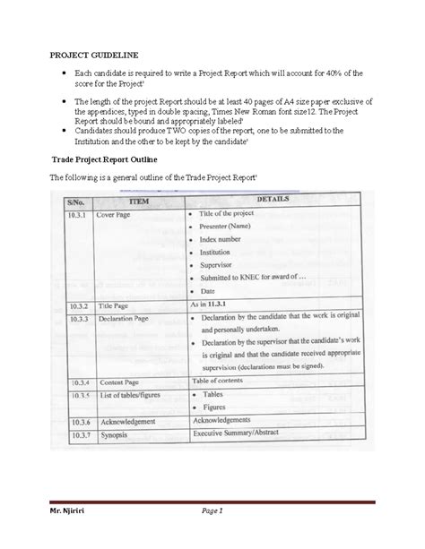 Project Guideline Knec Project Guideline Each Candidate Is Required