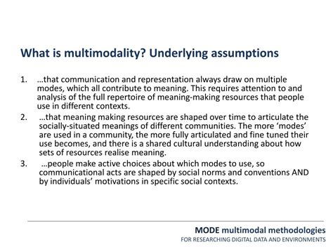 PPT MODE Multimodal Methodologies FOR RESEARCHING DIGITAL DATA AND ENVIRONMENTS PowerPoint