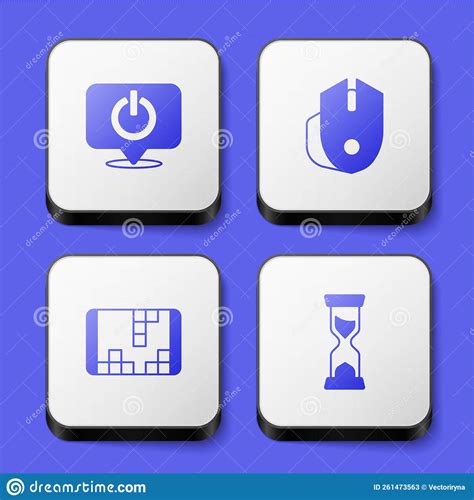 Set Power Button Computer Mouse Portable Video Game Console And Old Hourglass Icon White