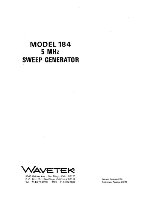 Wavetek Model 184 Function Sweep Generator Instruction Manual Service