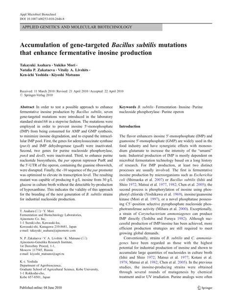 Pdf Accumulation Of Gene Targeted Bacillus Subtilis Mutations That Enhance Fermentative