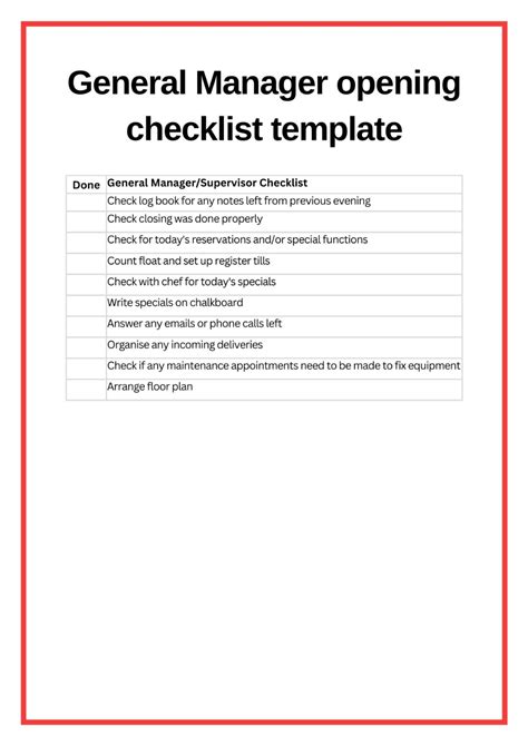 Opening And Closing Checklist Template Free Download Checklist