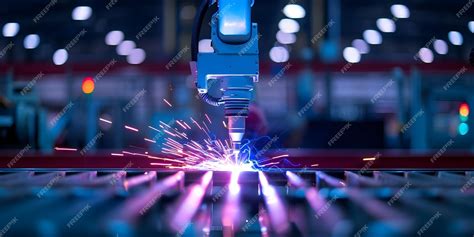Industrial Robot Arm Autonomously Welding In Modern Manufacturing Plant Concept Manufacturing