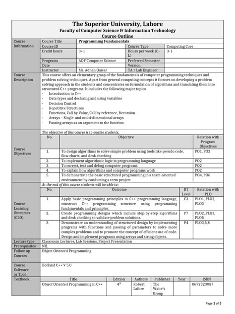 Programming Fundamentals Outline Pdf C Computer Programming