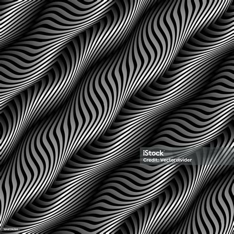 실버 와인딩 라인의 모노크롬 엠보싱 텍스처 디자인을 위한 배경 체적 광학 아트 패턴입니다 0명에 대한 스톡 벡터 아트 및 기타 이미지 Istock