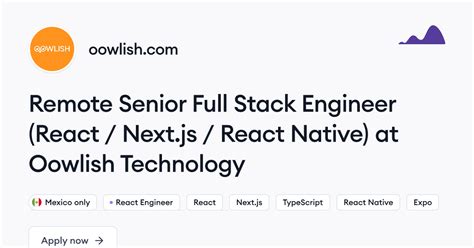 Oowlish Technology Hiring Senior Full Stack Engineer React Nextjs