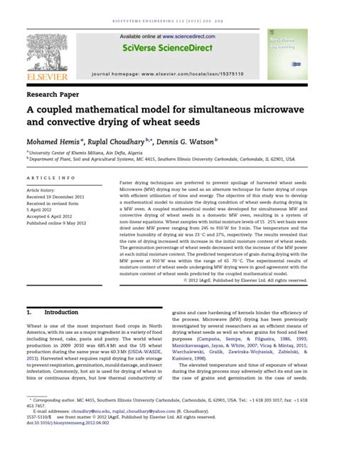 A Coupled Mathematical Model For Simultaneous Microwave And Convective