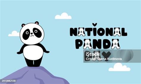 3월 16일 전국 판다의 날 현수막 구름 속의 산 꼭대기에 귀여운 만화 팬더 재밌는 텍스트와 함께 벡터 일러스트 레이 션 3월에 대한 스톡 벡터 아트 및 기타 이미지