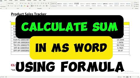 how to calculate sum in word table using shortcut youtube