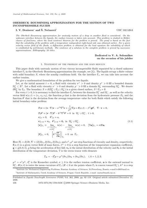 Pdf Oberbeckboussinesq Approximation For The Motion Of Two Incompressible Fluids