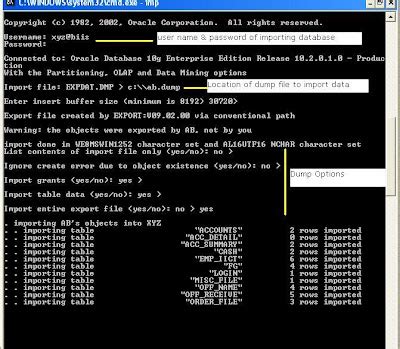 Oracle Export Import Using Sqlplus