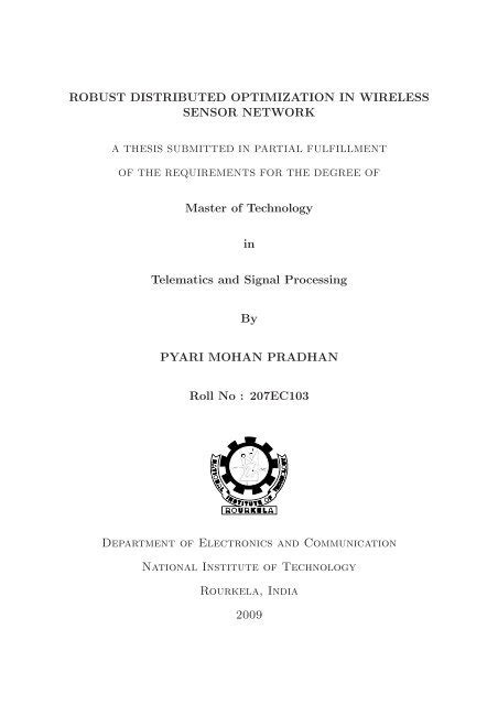 robust distributed optimization in wireless sensor ethesis