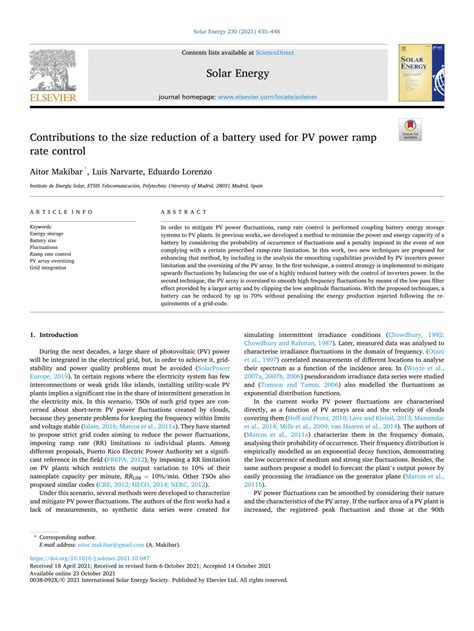Pdf Contributions To The Size Reduction Of A Battery Used For Pv Power Ramp Rate Control