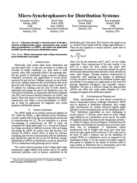 Micro Synchrophasors For Distribution Systems 2014 Pdf Pdf Electric Power Distribution