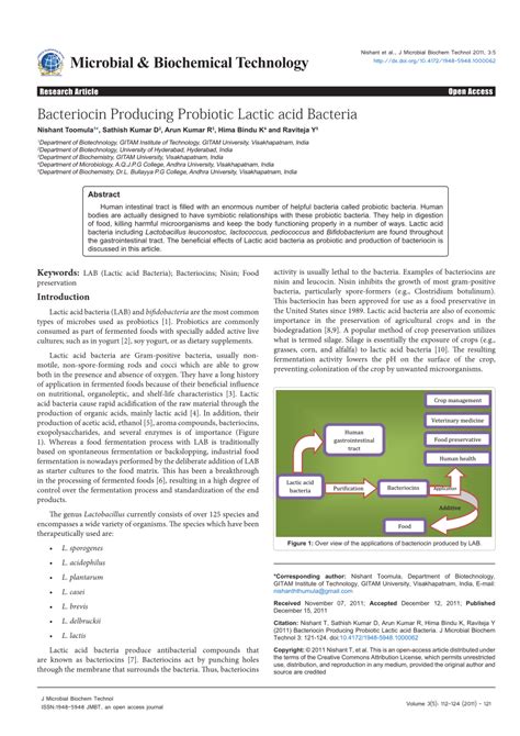 Pdf Bacteriocin Producing Probiotic Lactic Acid Bacteria