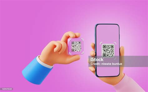 스마트폰에서 Qr 코드 스캔 아이콘용 스마트폰을 들고 있는 만화 결제 또는 인증용 Qr 코드 검증 개념 Brand Name Smart Phone에 대한 스톡 사진 및 기타