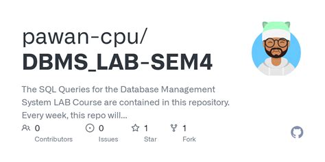 Github Pawan Cpu Dbms Lab Sem4 The Sql Queries For The Database Management System Lab Course