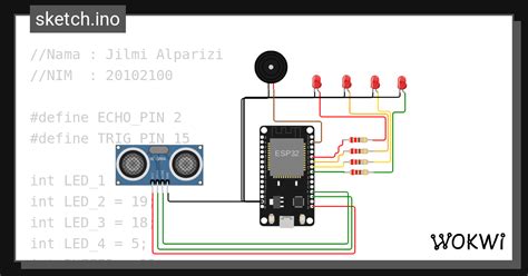 Mengukur Jarak Dengan Ultrasonic Dan LED Ino Wokwi ESP STM Arduino Simulator