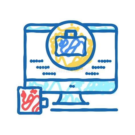 Remote Work Computer Screen Icon Doodle Illustration Stock Illustration