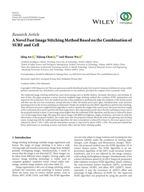 pdf a novel fast image stitching method based on the combination of surf and cell