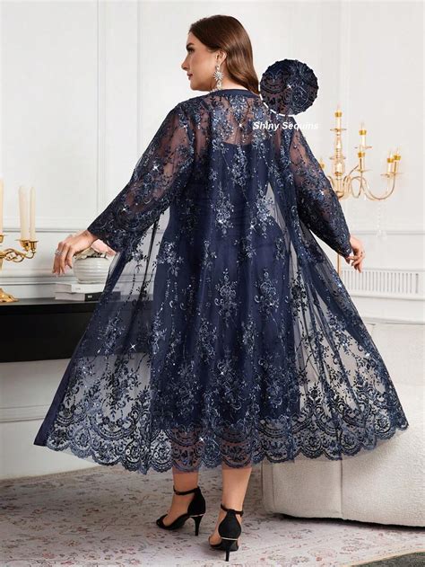 Reflora Plus Size Women Floral Embroidery Mesh Open Front Cardigan And