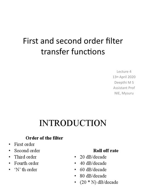 First And Second Order Filter Transfer Functions Pdf Low Pass Filter Electronic Filter