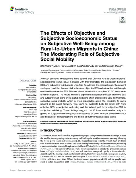Pdf The Effects Of Objective And Subjective Socioeconomic Status On