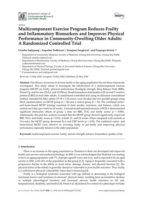Pdf Multicomponent Exercise Program Reduces Frailty And Inflammatory Biomarkers And Improves
