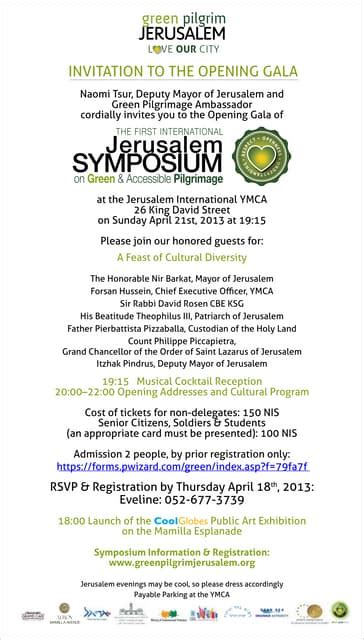 Jerusalem Green Earth Day Symposium Opening Gala Invitation Pdf