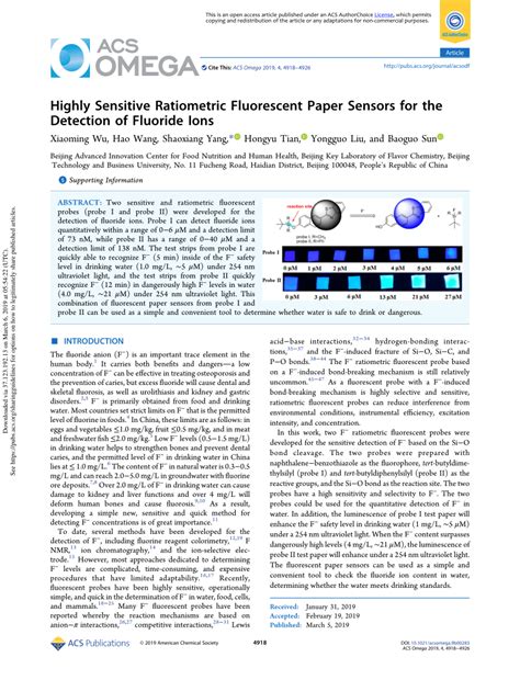 Pdf Highly Sensitive Ratiometric Fluorescent Paper Sensors For The