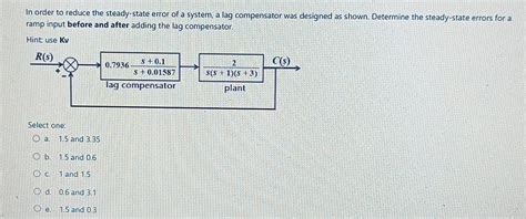 Solved In Order To Reduce The Steady State Error Of A