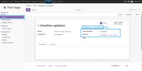 Odoo Task Deadline Manager Webkul