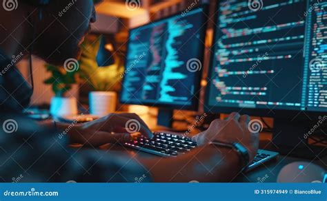 Programmer Immersed In Late Night Coding Session Aig41 Stock