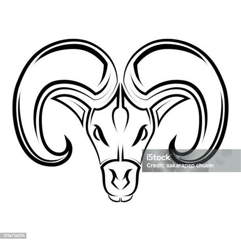 바바리 양 머리의 흑백 라인 예술 기호 마스코트 아이콘 아바타 문신 티셔츠 디자인 로고 또는 원하는 디자인에 적합합니다 숫양에