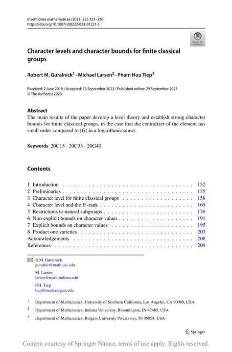 Pdf Character Levels And Character Bounds For Finite Classical Groups