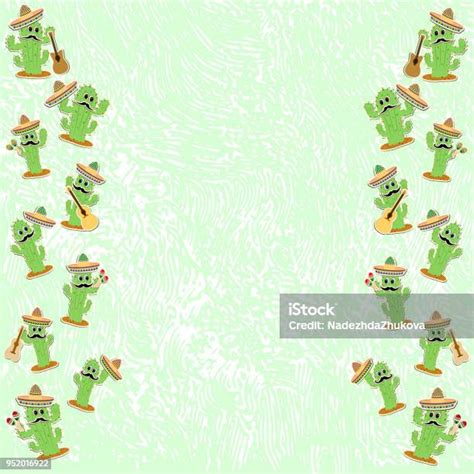 휴일 친 코 데 마요 배너 로고 그림 엽서 메뉴에 대 한 아름 다운 질감된 배경 멕시코 악기 마라 카스 모자 챙 넓은 모자 기타 칠리 콧수염 선인장 다채로운 Eps10 벡터