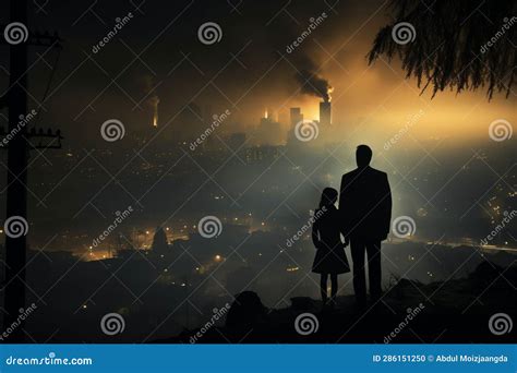 Urban Smog Coughing Silhouettes The Fight Against Lung Cancer Stock Illustration