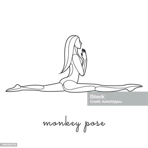 요가를 연습하는 여자 원숭이 포즈 라인 스타일 일러스트레이션 그리기에 대한 스톡 벡터 아트 및 기타 이미지 그리기 선 요가 Istock
