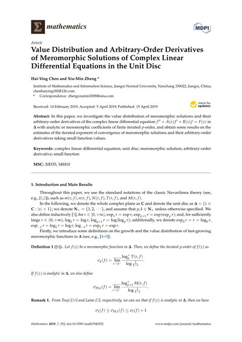 Pdf Value Distribution And Arbitrary Order Derivatives Of Meromorphic