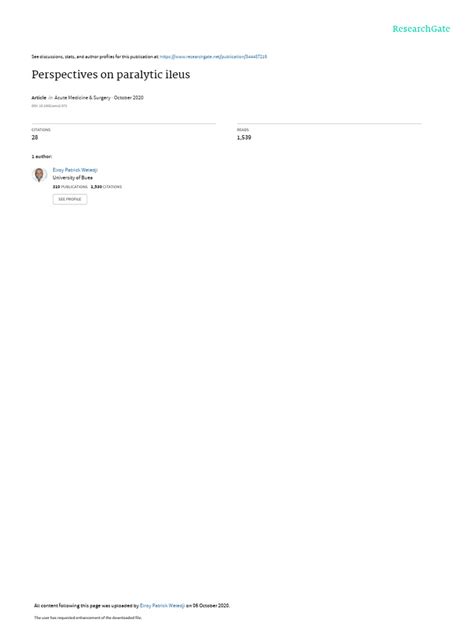 Perspectives On Paralytic Ileus Acute Medicine And Surgery October 2020 Pdf