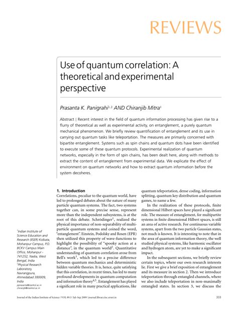Pdf Use Of Quantum Correlation A Theoretical And Experimental